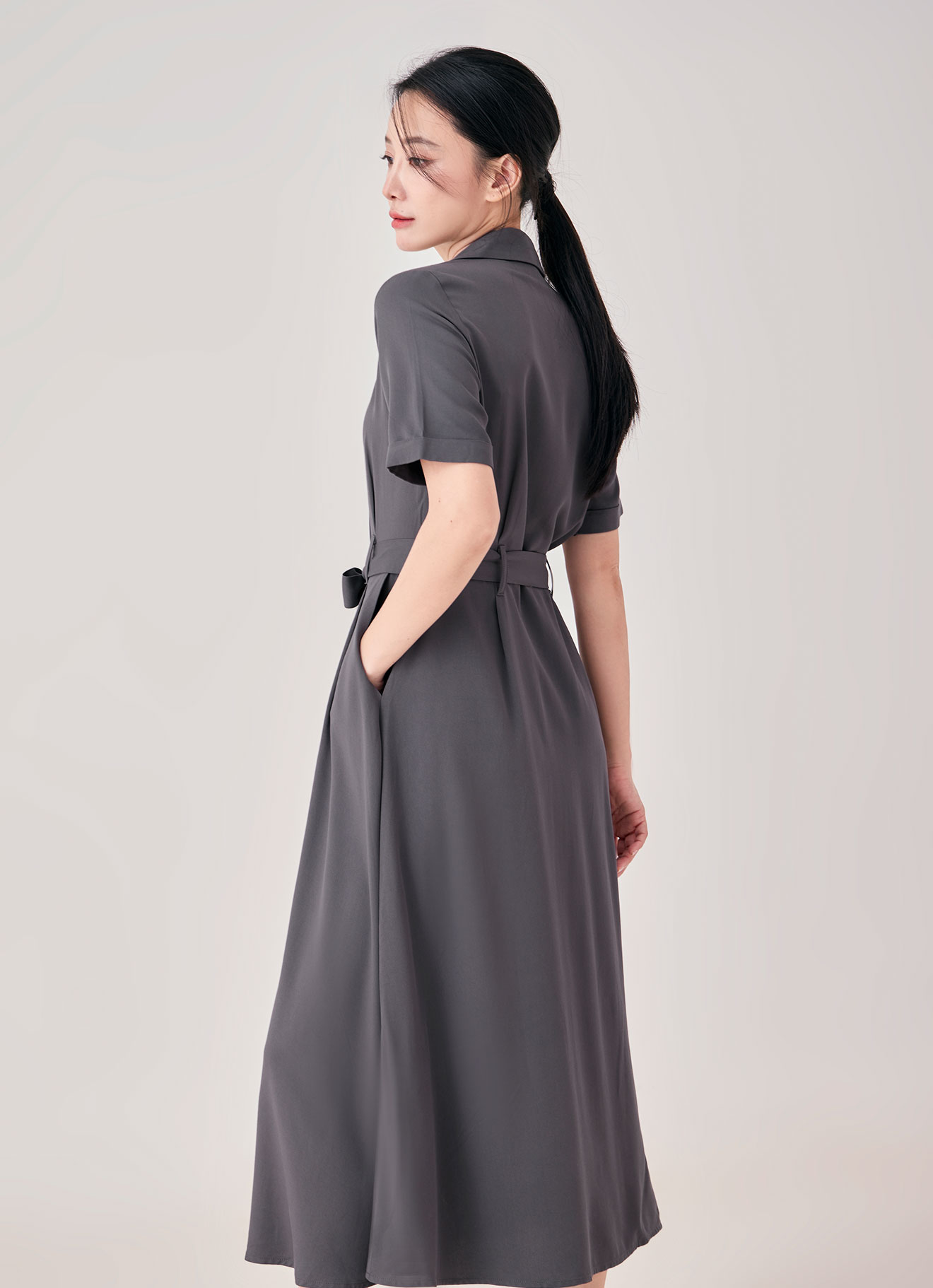 Shirt Collar Dress with Belt | Escort