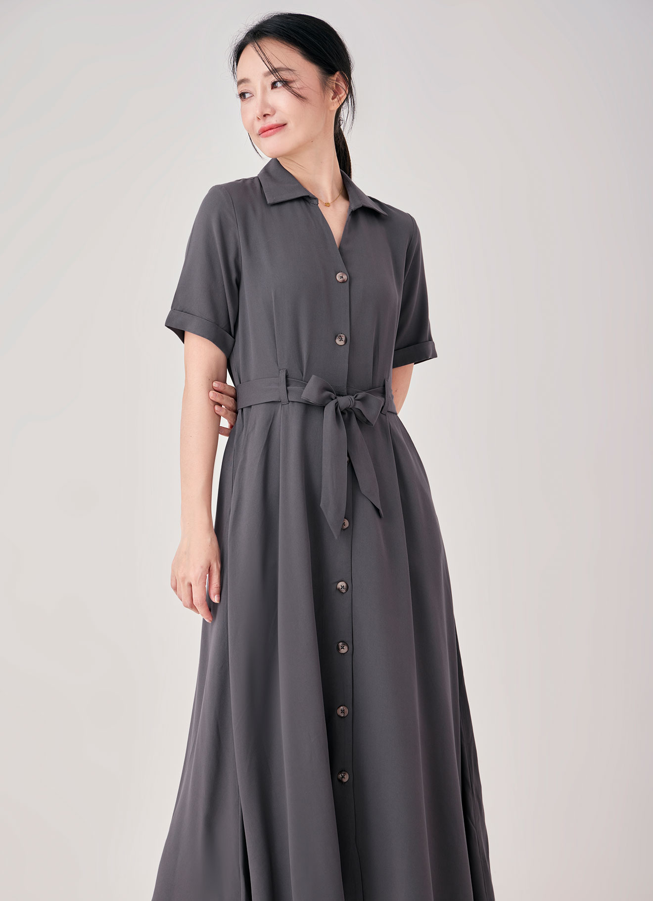 Shirt Collar Dress with Belt | Escort
