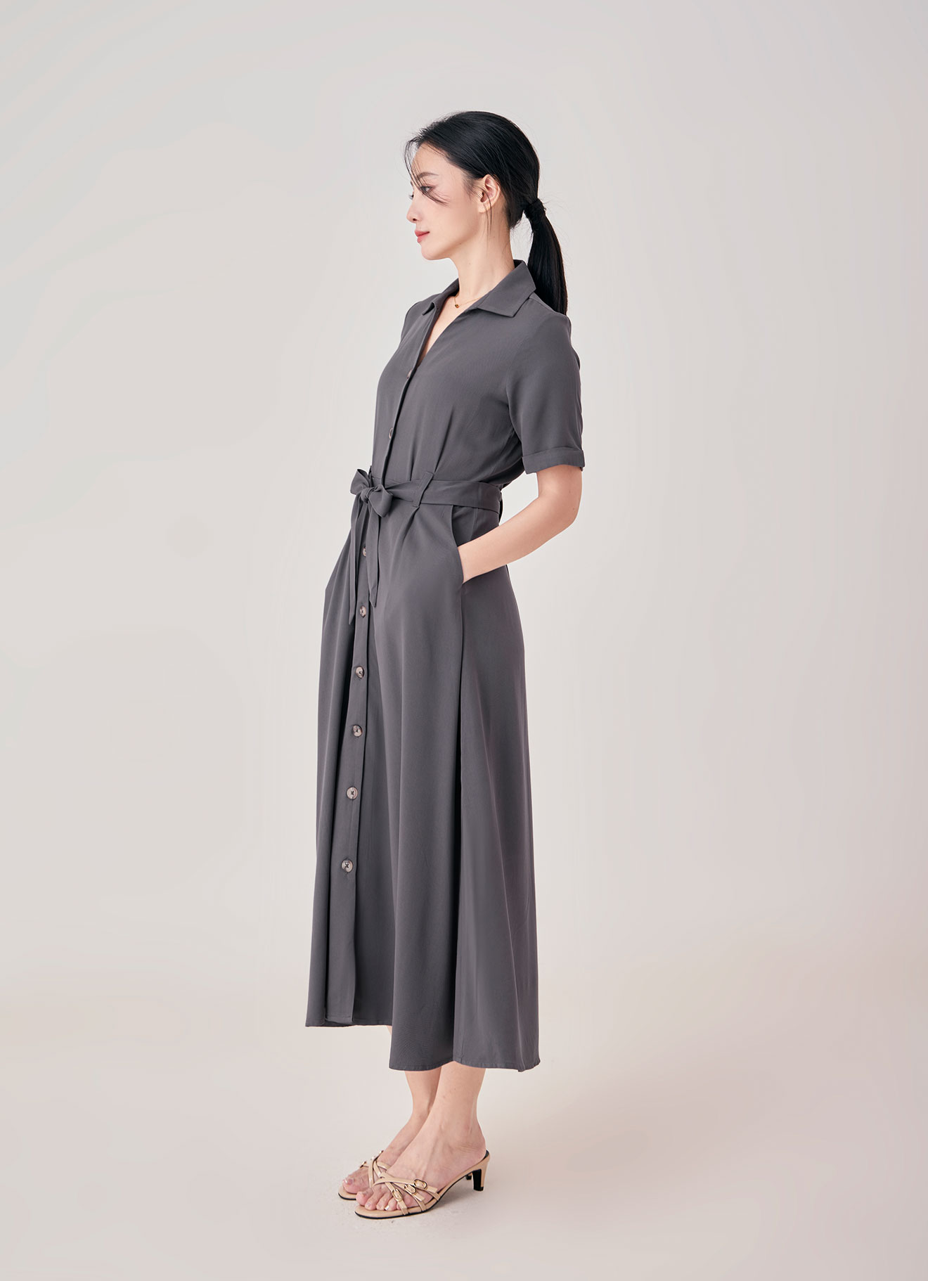 Shirt Collar Dress with Belt | Escort